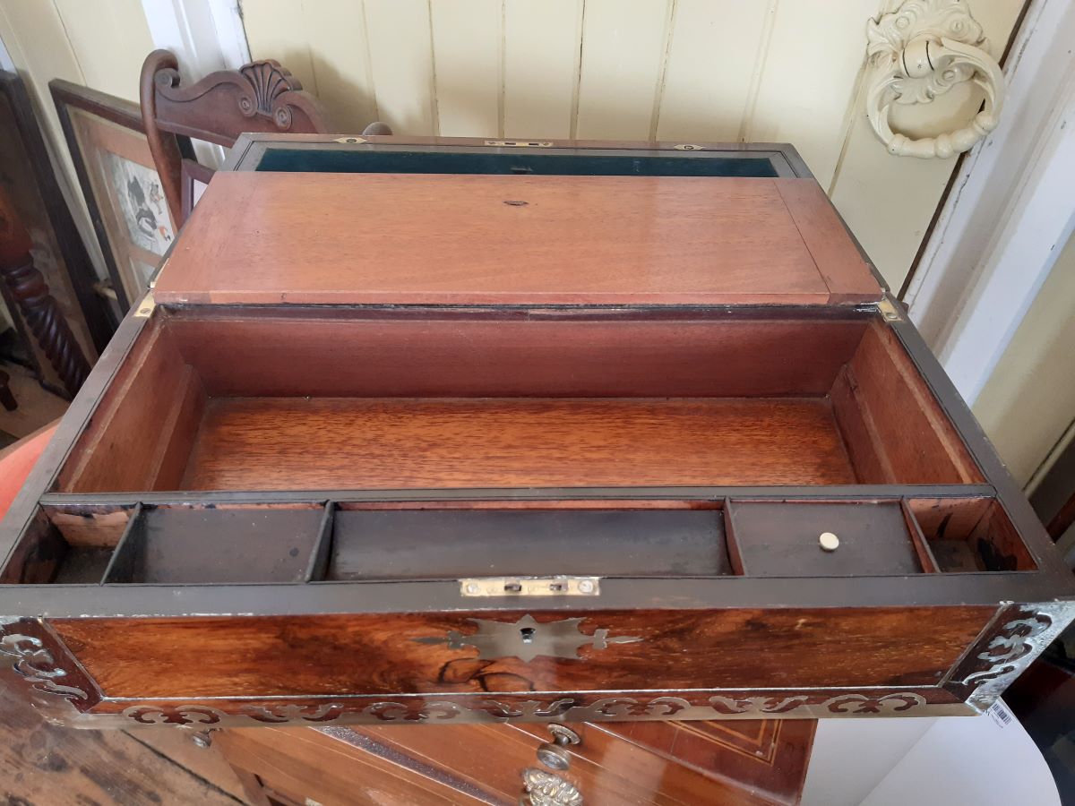 Antique Regency Rosewood Brass Inlay Writing Slope Tunbridge Wells